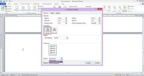 Cómo cambiar una hoja de vertical a horizontal en Word 2010